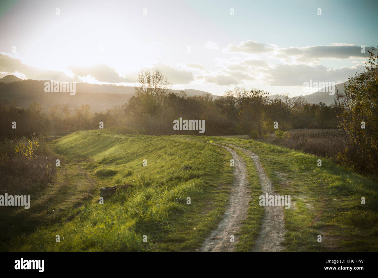rural road in late autumn, sunset landscape Stock Photo - Alamy