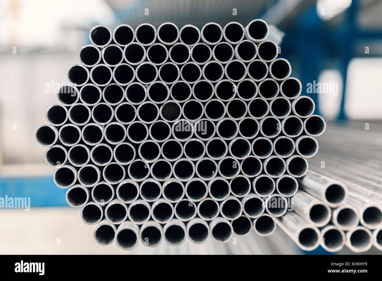 metal inox pipe on stack, close up Stock Photo - Alamy