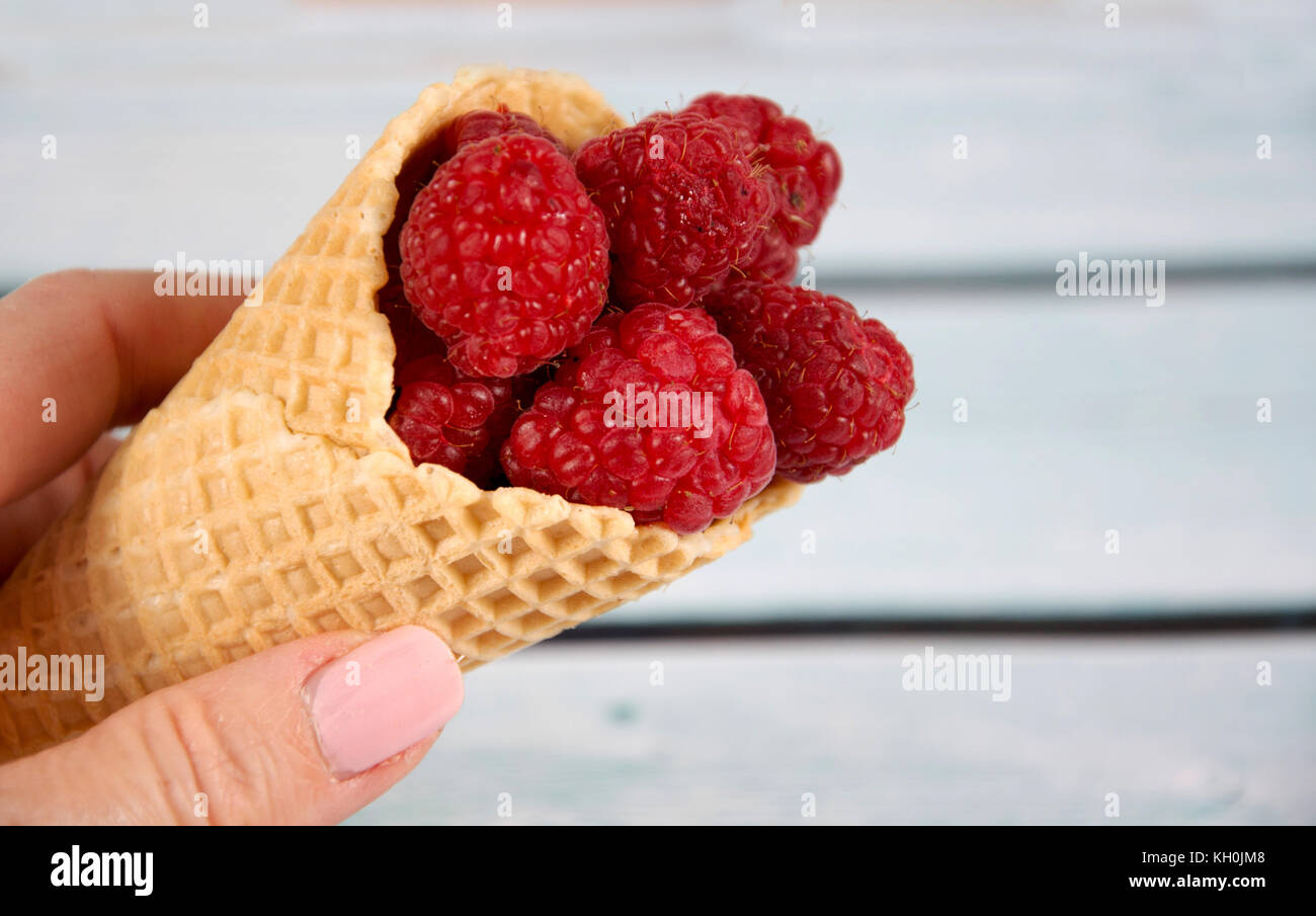 ice-cream wafer with raspberry Stock Photo - Alamy