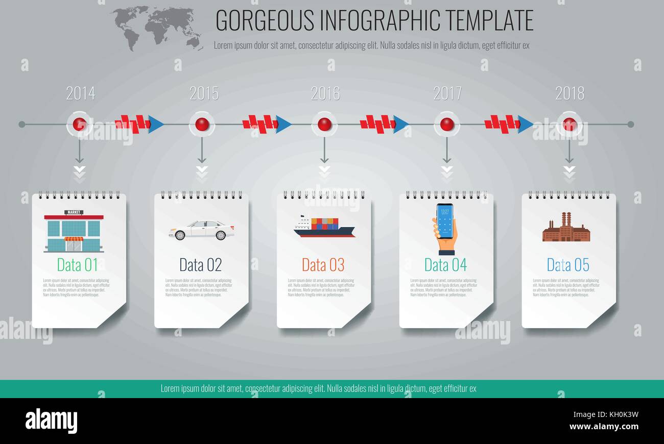 Business concept timeline Infographic template, realistic notepad 5 ...