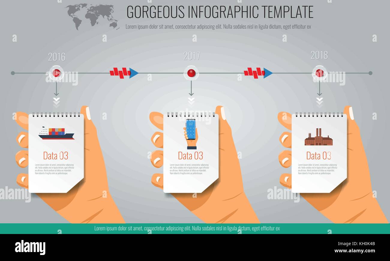 Business concept timeline Infographic template, realistic notepad 5 ...