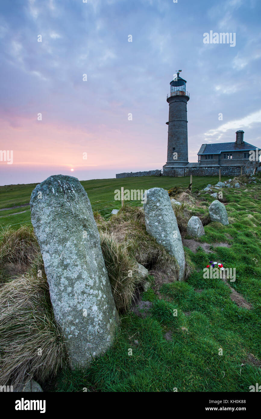Sunset at the lighthouse on Lundy Island, Devon, England Stock Photo ...