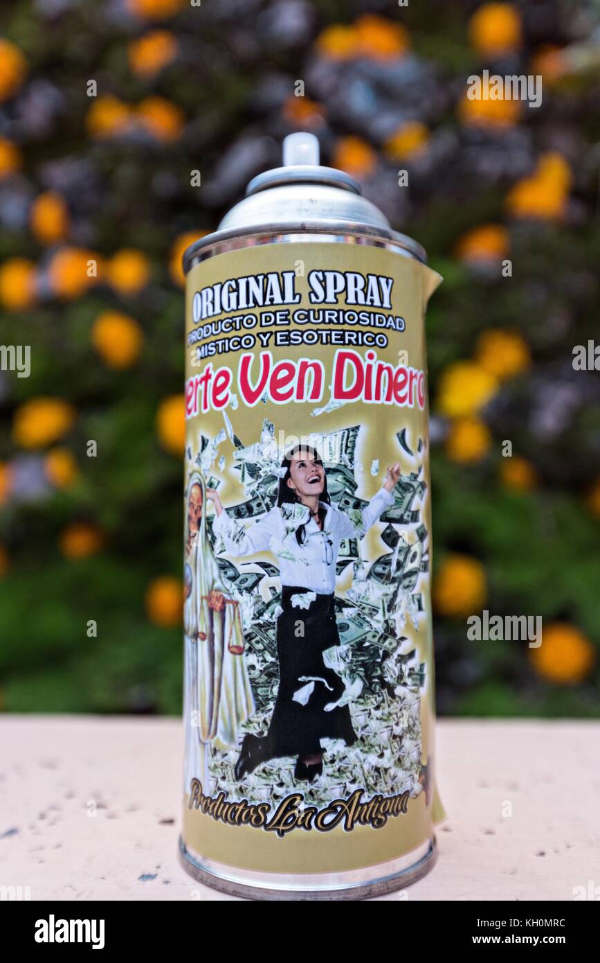 A can of money spray being sold at the La Casa De La Santa Muerte or ...