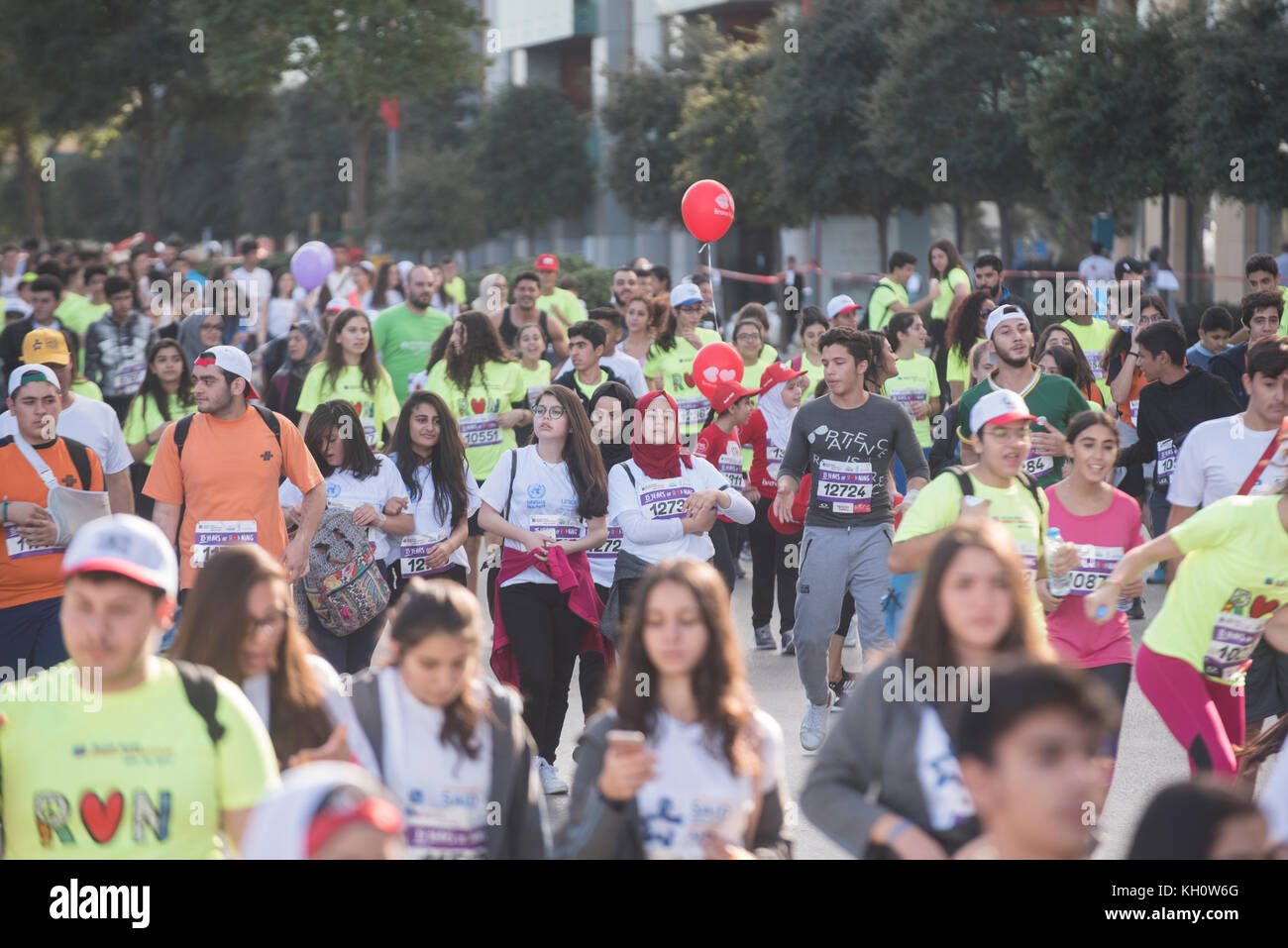 Beirut Lebanon, 12th Nov, 2017 People running in the Blom Bank Beirut ...