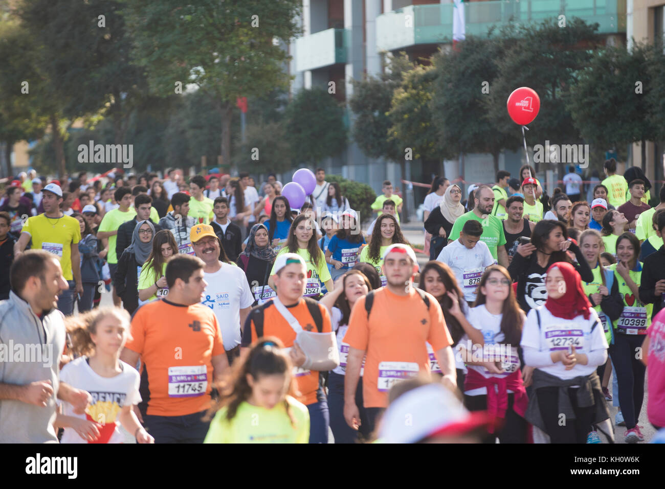 Beirut Lebanon, 12th Nov, 2017 People running in the Blom Bank Beirut ...
