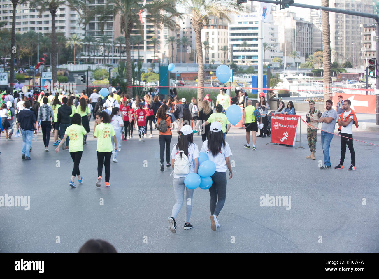 Beirut Lebanon, 12th Nov, 2017 People running in the Blom Bank Beirut ...