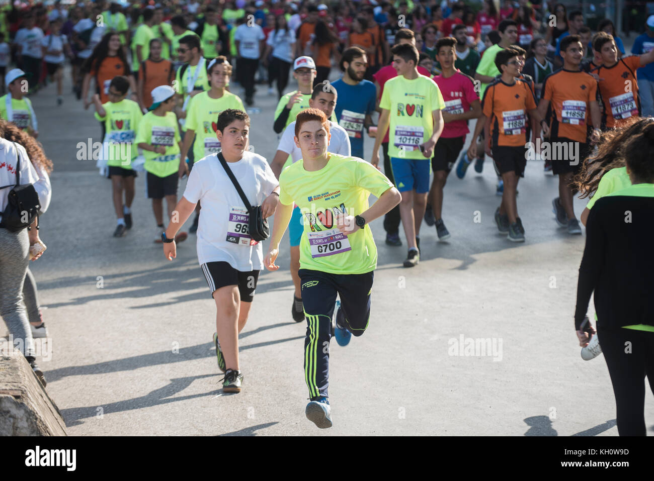 Beirut Lebanon, 12th Nov, 2017 People running in the Blom Bank Beirut ...