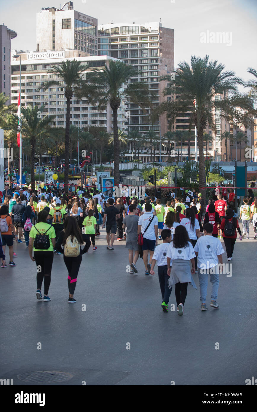 Beirut Lebanon, 12th Nov, 2017 People running in the Blom Bank Beirut ...