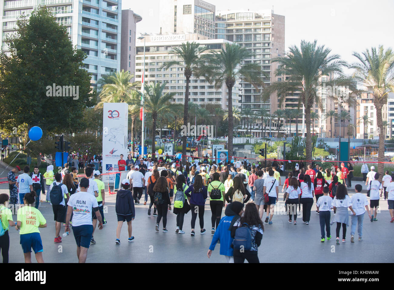 Beirut Lebanon, 12th Nov, 2017 People running in the Blom Bank Beirut ...