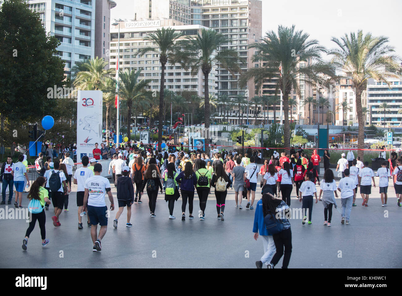 Beirut Lebanon, 12th Nov, 2017 People running in the Blom Bank Beirut ...