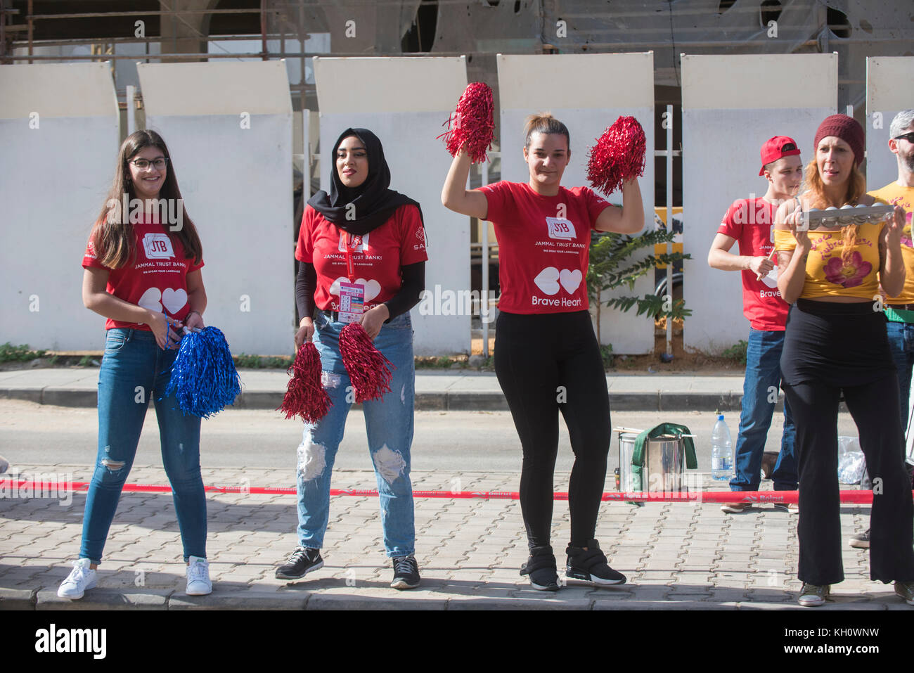 Beirut Lebanon, 12th Nov, 2017 Cheerleaders cheering for the runners ...