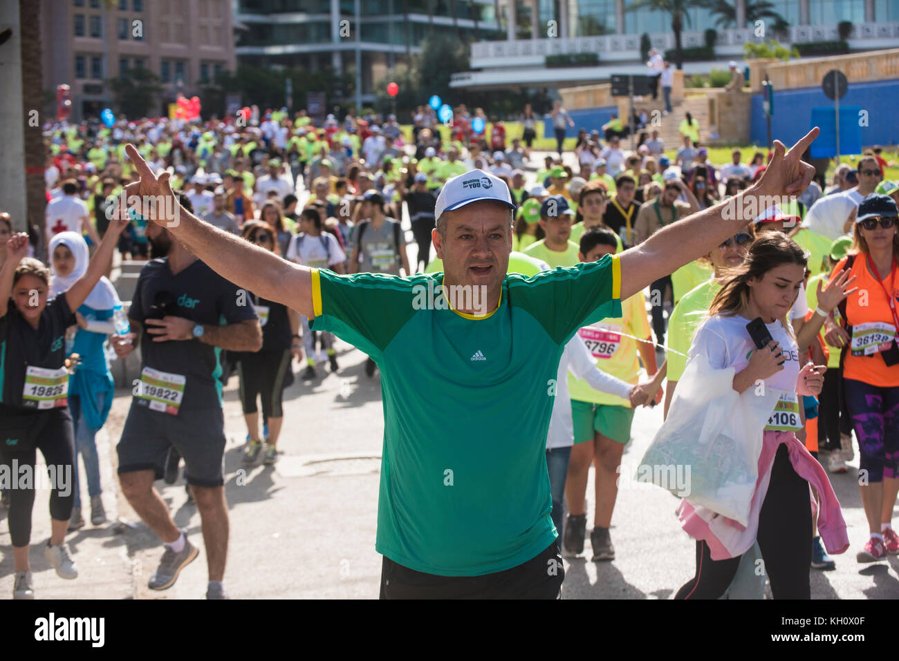 Beirut Lebanon, 12th Nov, 2017 Man running the Blom Bank Beirut ...