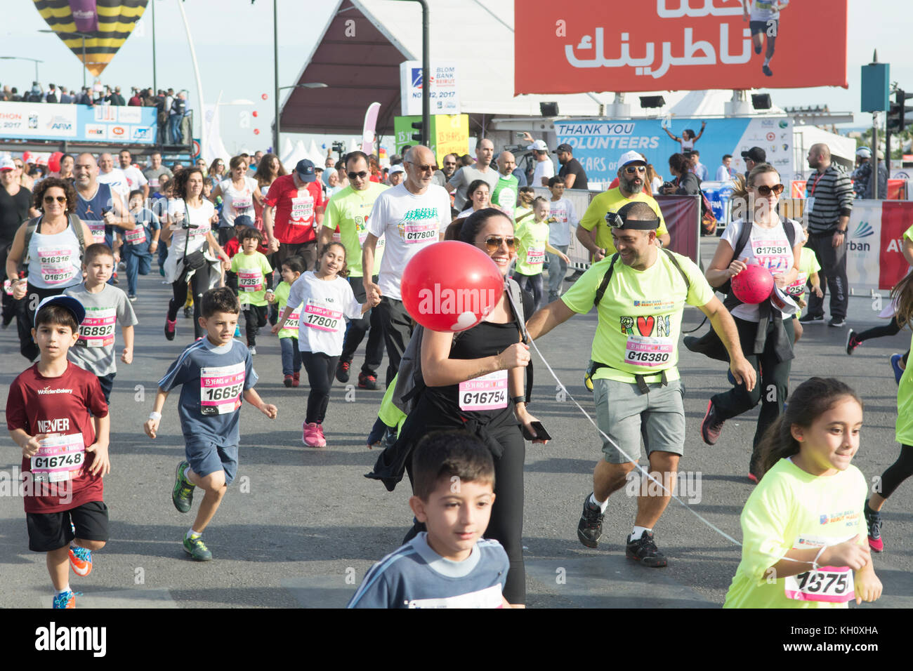 Beirut Lebanon, 12th Nov, 2017 Parents and kids running the Blom Bank ...