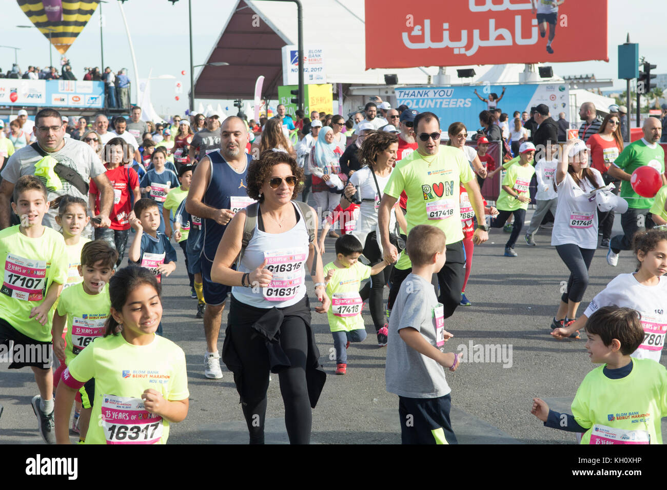 Beirut Lebanon, 12th Nov, 2017 Parents and kids running the Blom Bank ...