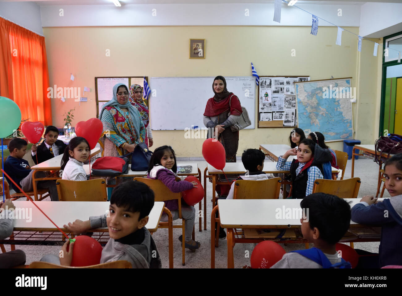 Athens, Greece, 12th November 2017. Pakistani children inside a ...