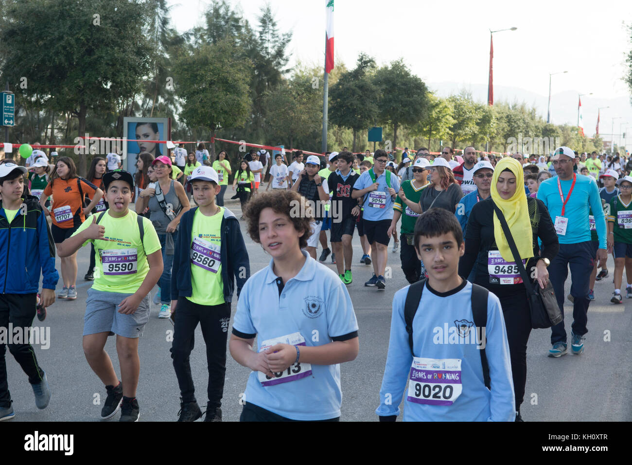 Beirut Lebanon, 12th Nov, 2017 People running in the Blom Bank Beirut ...