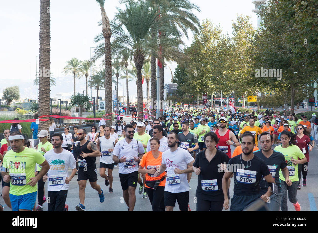 Beirut Lebanon, 12th Nov, 2017 People running in the Blom Bank Beirut ...