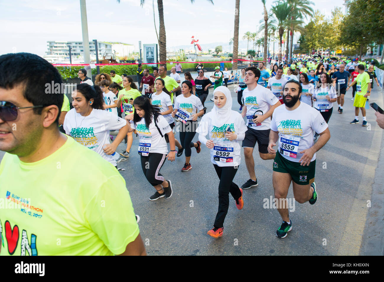 Beirut Lebanon, 12th Nov, 2017 People running in the Blom Bank Beirut ...