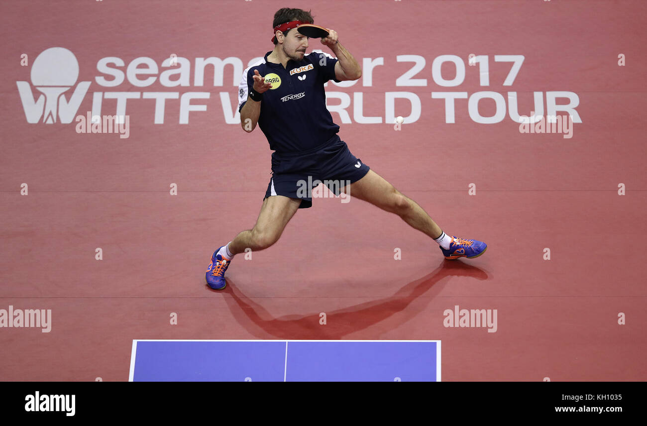 Magdeburg, Germany. 12th Nov, 2017. Table tennis: German Open, half ...