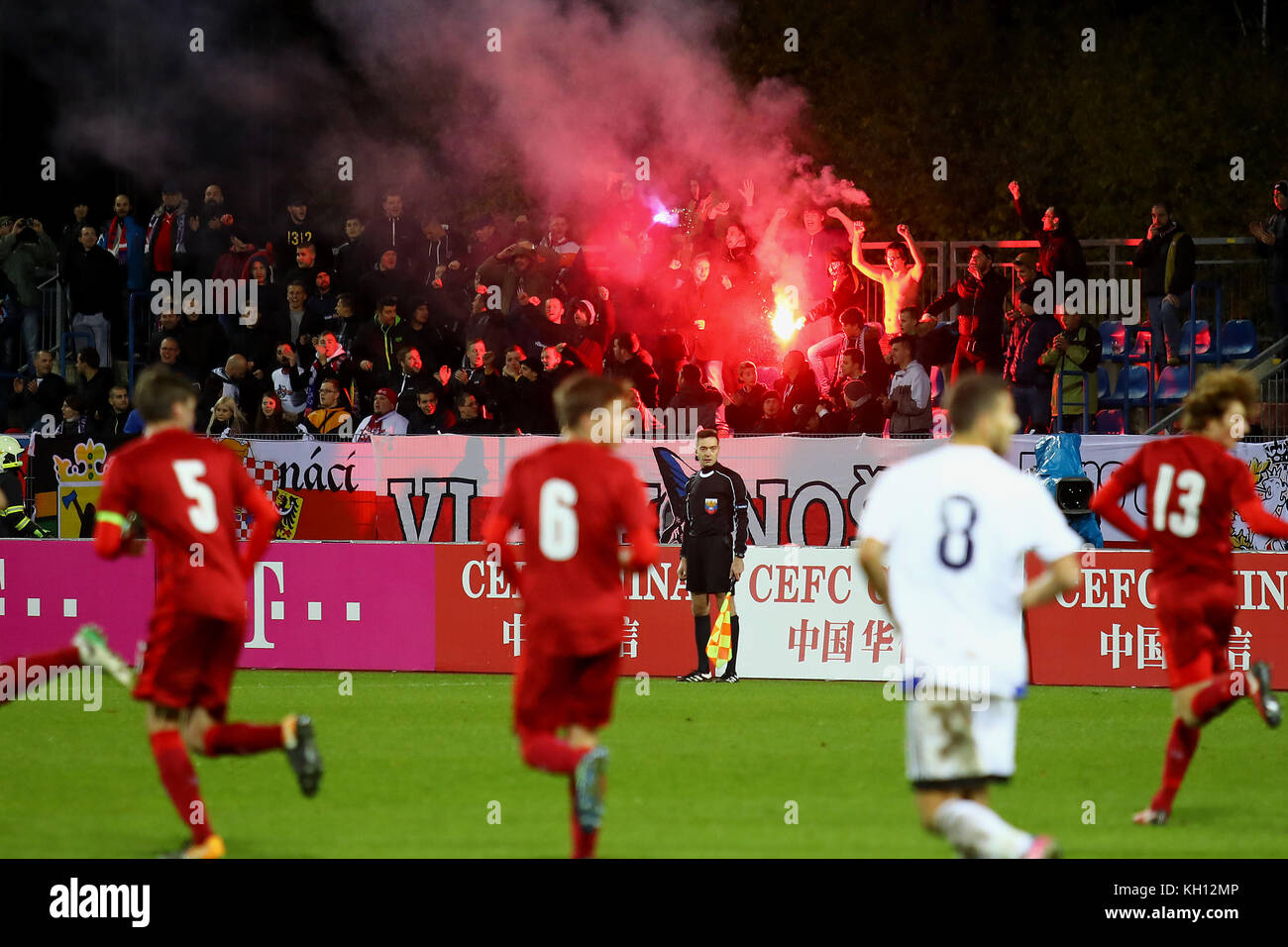 Fans in action during the Euro under-21 football qualifier, Czech ...