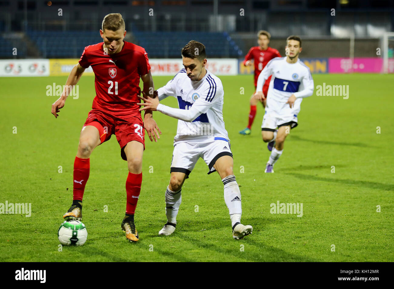 From left Czech LUKAS PROVOD, FABIO TOMASSINI of San Marino in action ...