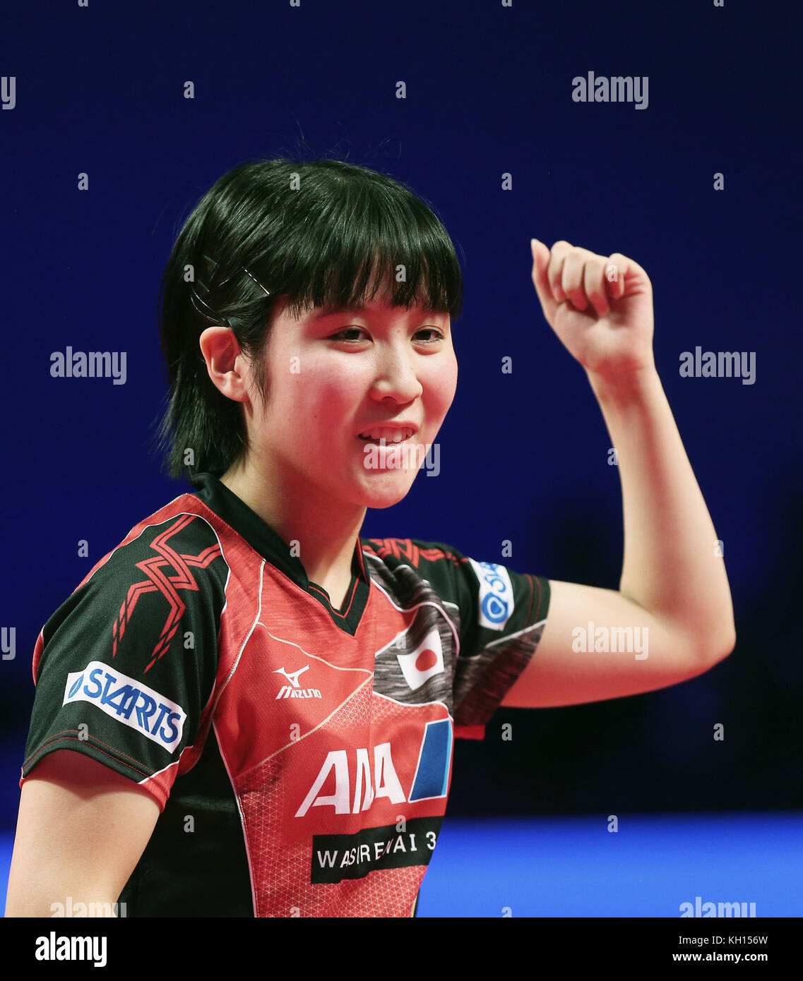 Miu Hirano of Japan competes in the opening round at the ITTF Women's ...