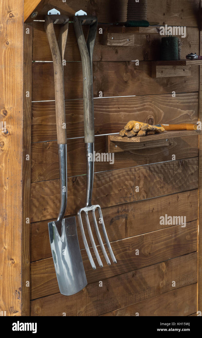 Tidy tools in shed Stock Photo - Alamy