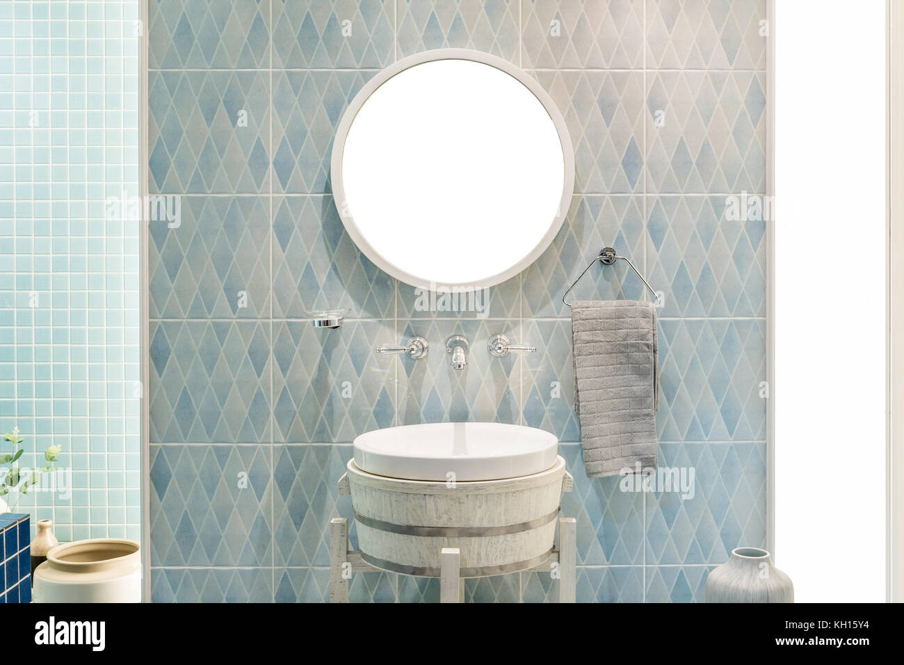 Interior of bathroom with sink basin faucet and mirror. Modern design ...