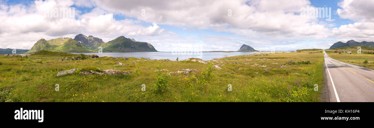panoramic view of the coast and the islands at Svolvaer in the Lofoten ...