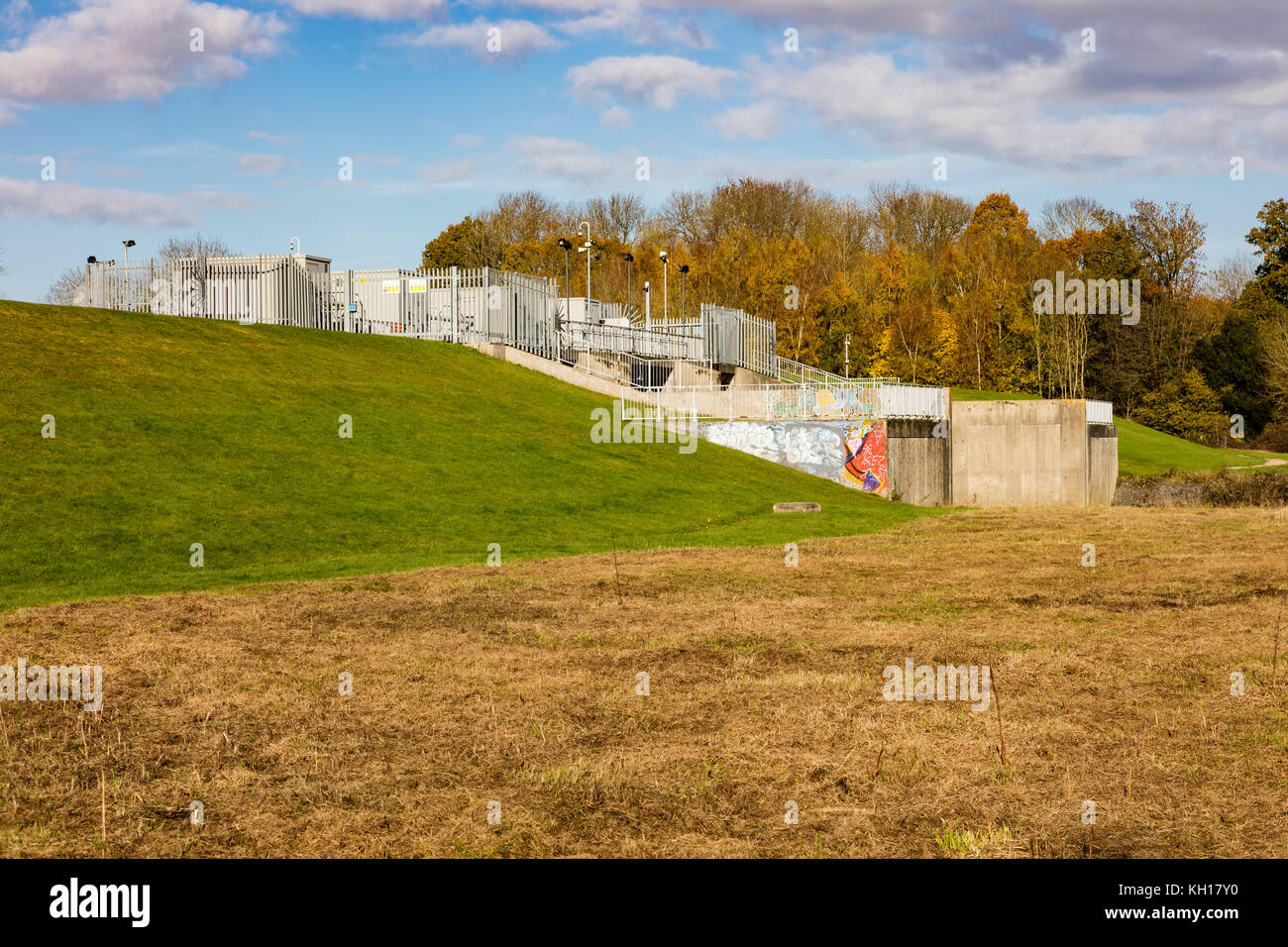Leigh Flood defence barrier on the River Medway which cuts through ...