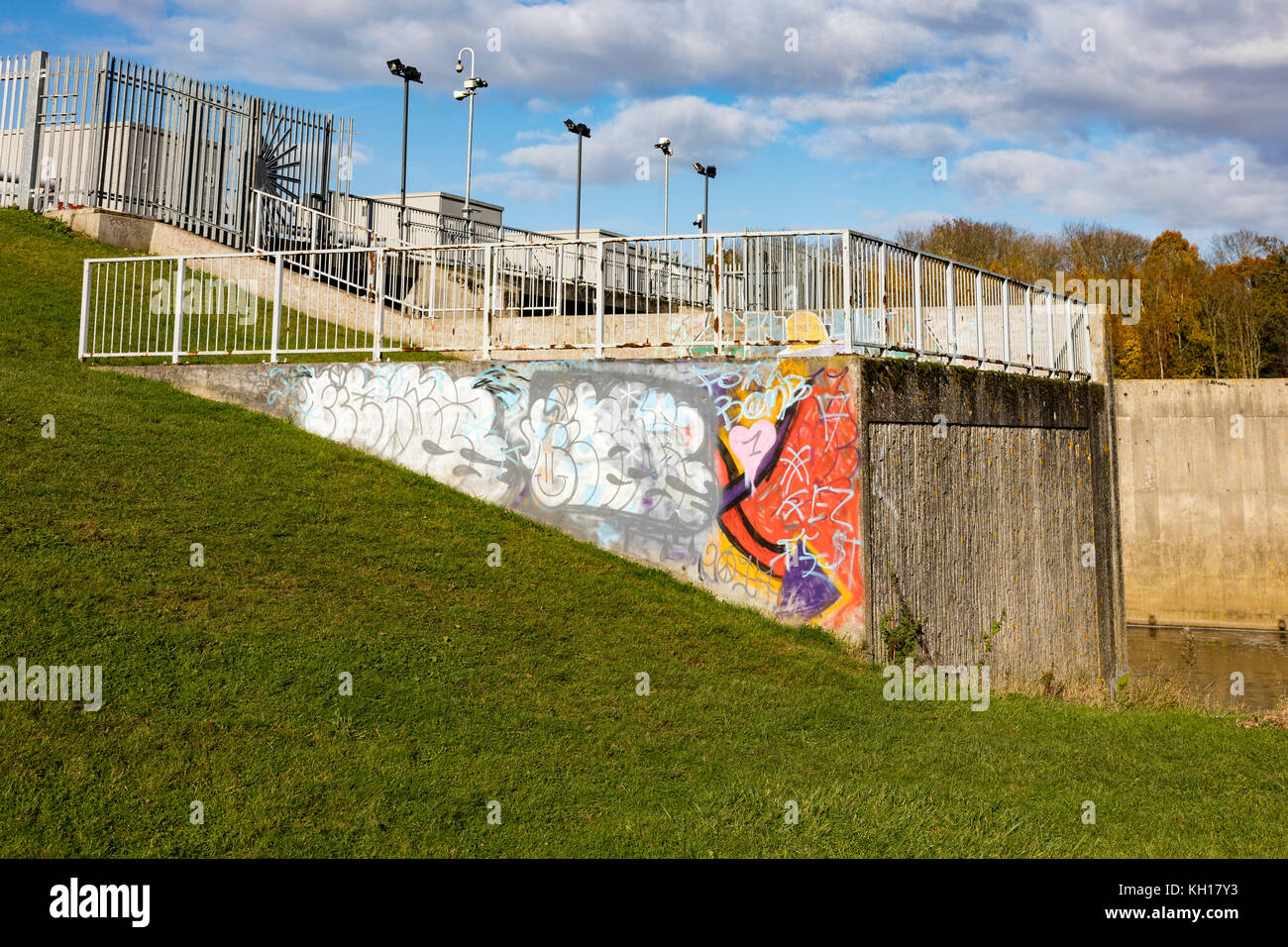 Leigh Flood defence barrier on the River Medway which cuts through ...