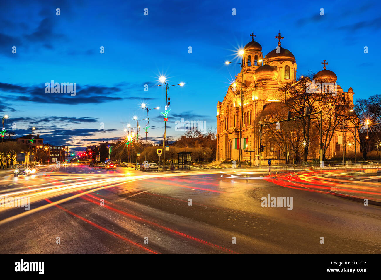 The Cathedral of the Assumption in Varna. lluminated at night Stock ...