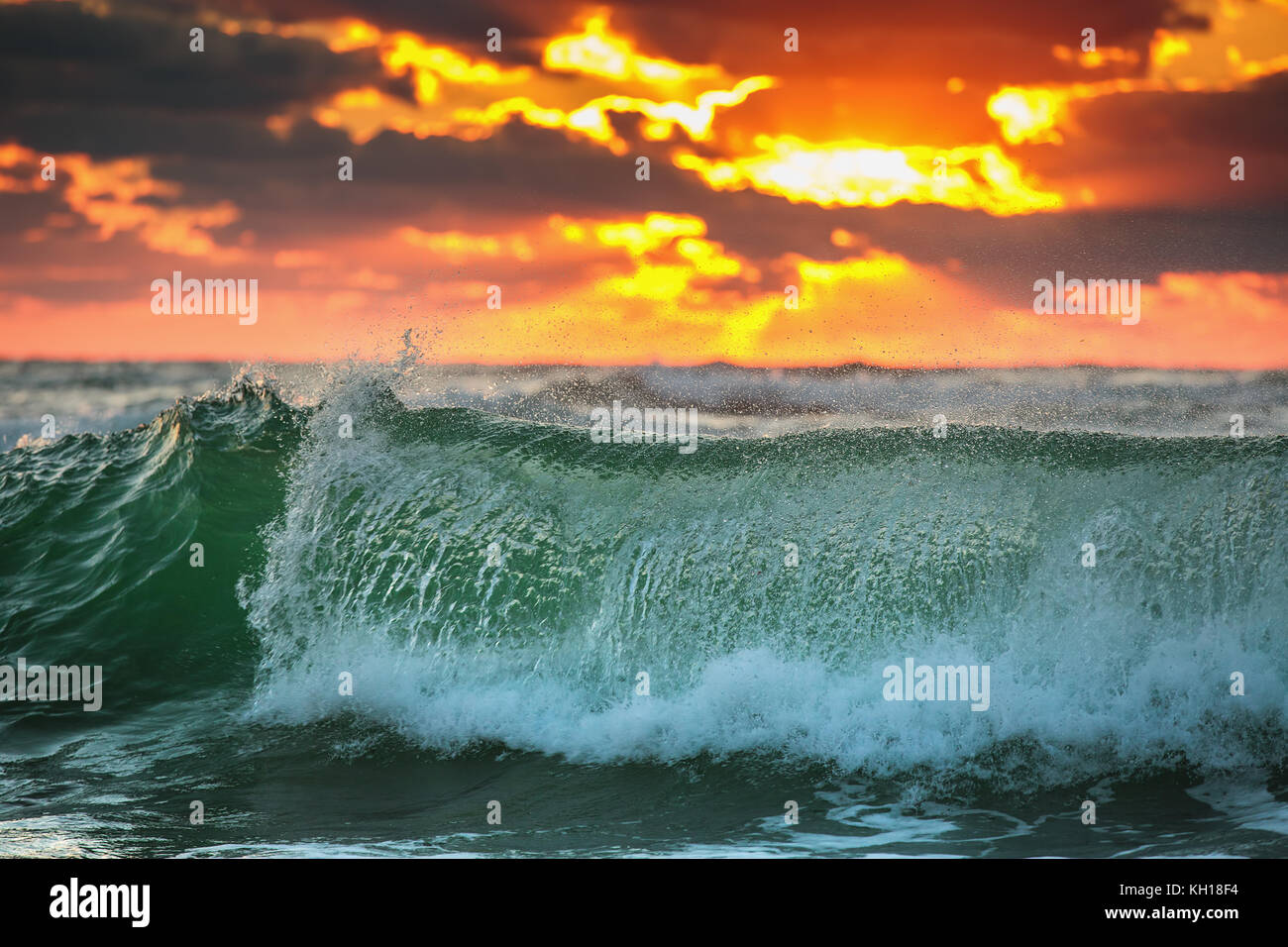 Beautiful green sunrise wave Stock Photo - Alamy