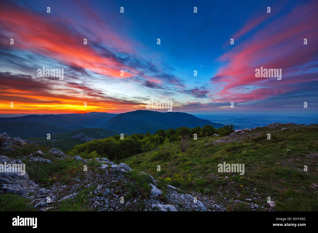 Colorful spring landscape in the mountains. Sunrise shot Stock Photo ...