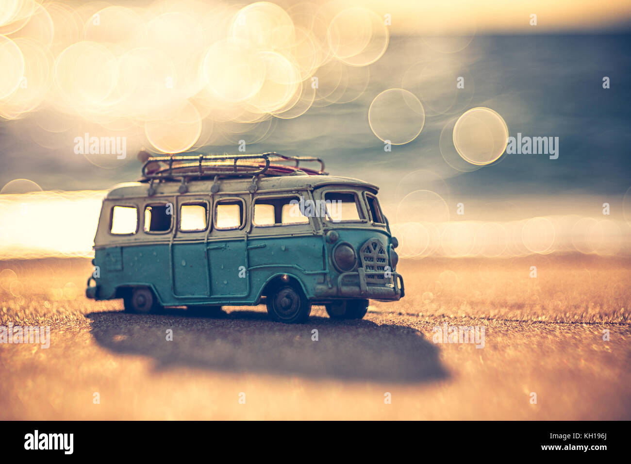 Vintage miniature van in vintage color tone, travel concept Stock Photo ...