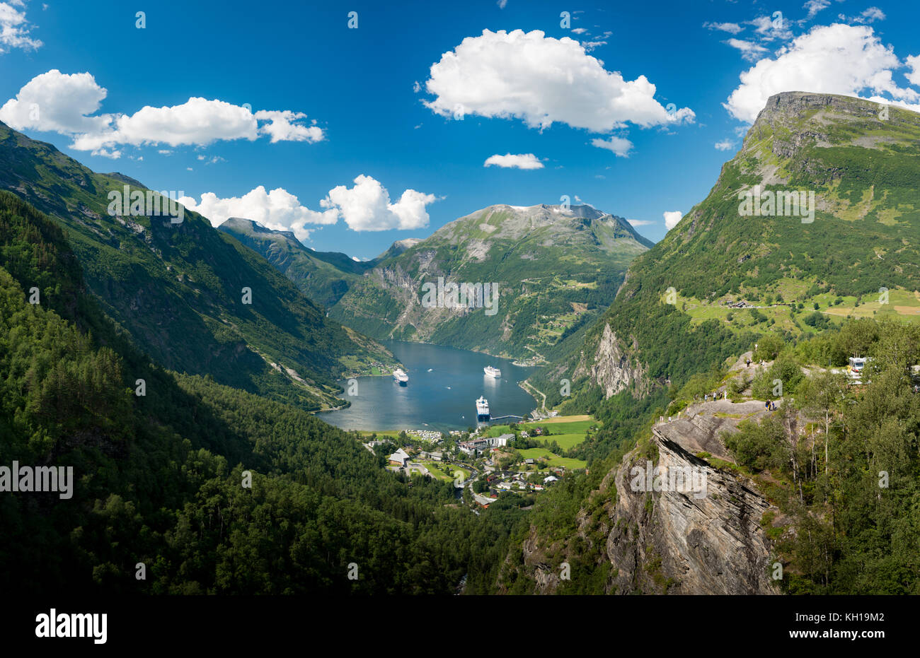 Cruise ships in waters of fiord, Norway, Scandinavia, Europe. Blue ...