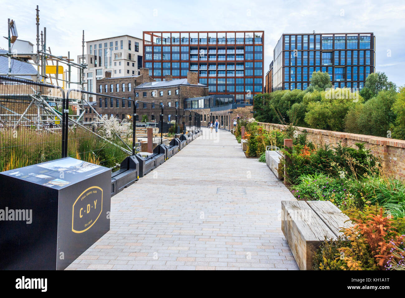 A walkway in the redevelopment area at King's Cross, London, UK, 2017 ...