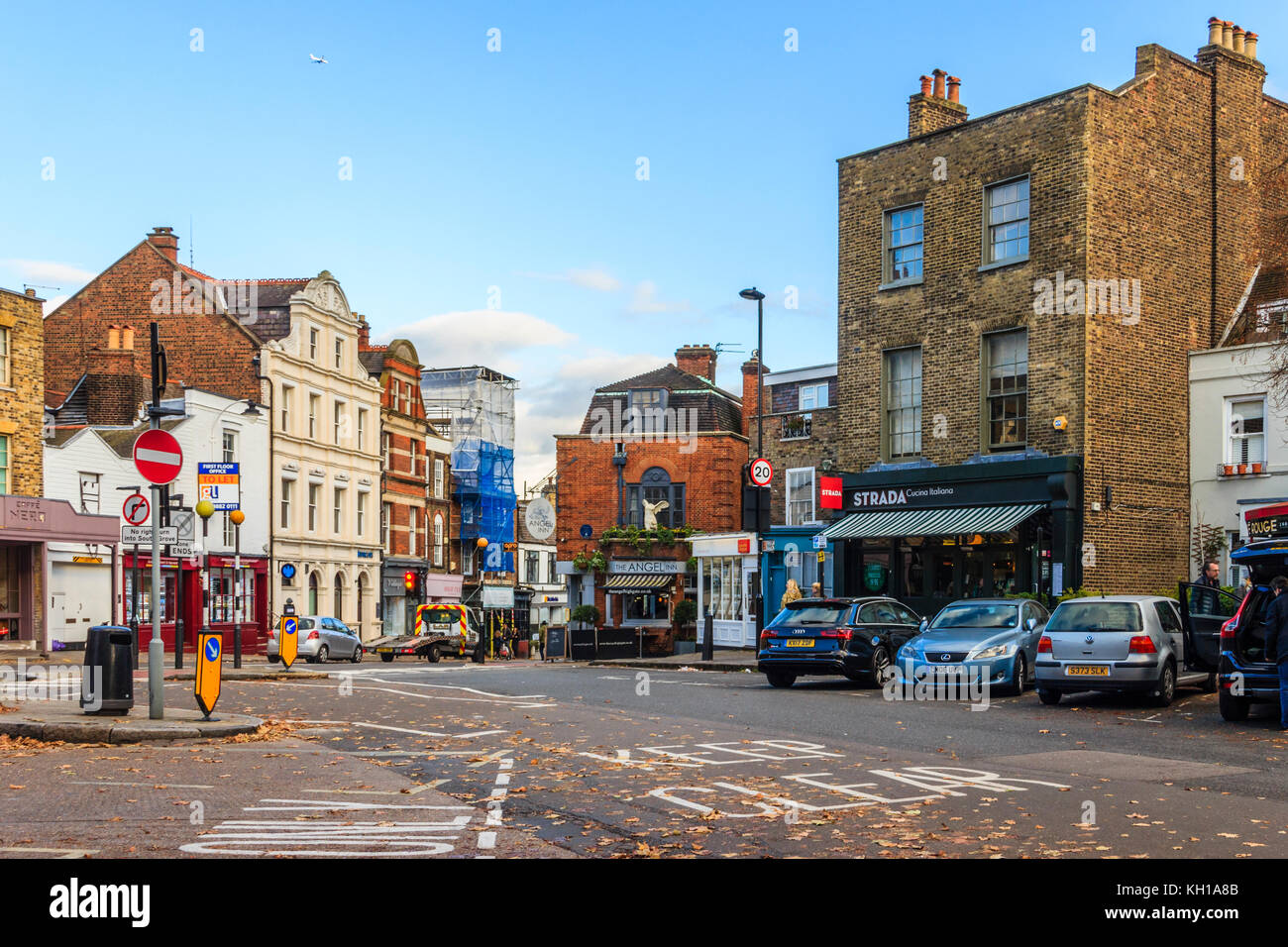 Highgate Village high street from Pond Square, on an autumn evening ...
