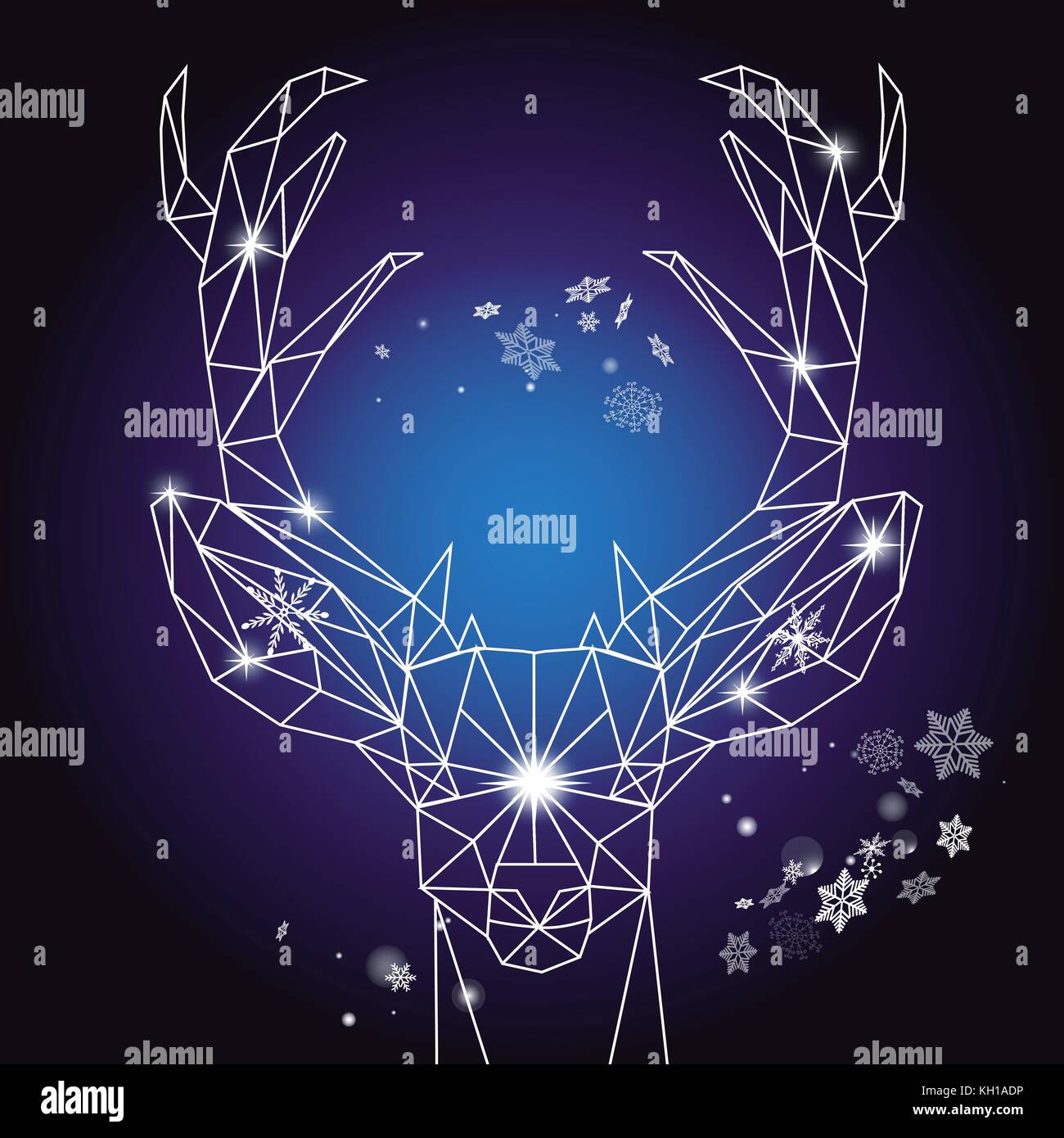 Christmas geometric outline portrait of a deer on a dark background ...