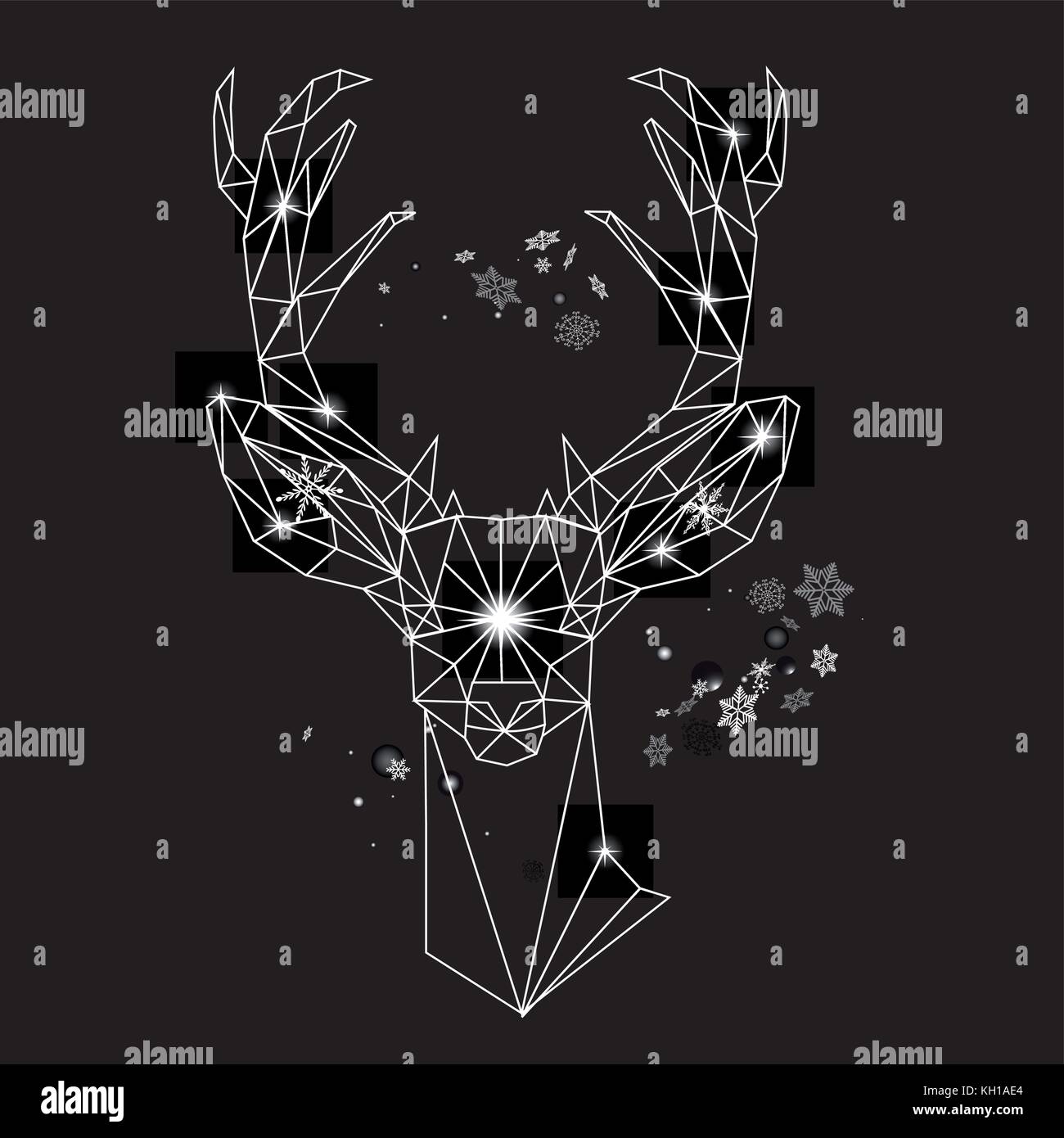 Christmas geometric outline portrait of a deer on a dark background ...