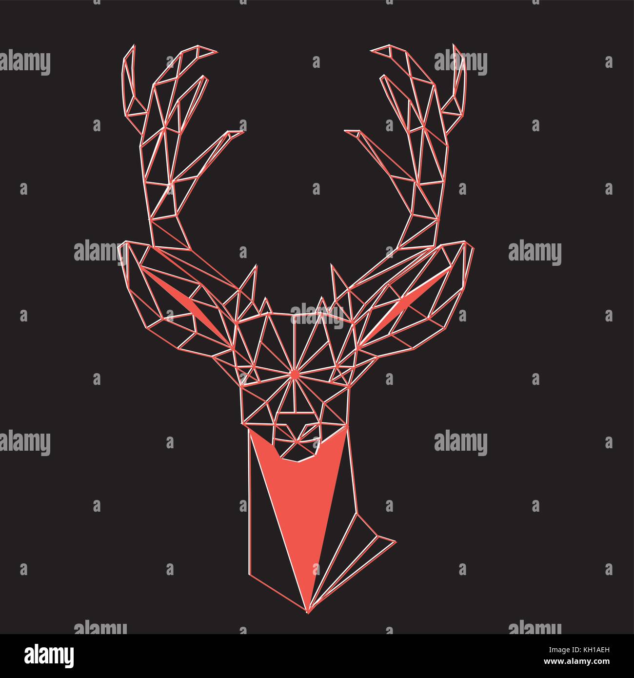 Christmas geometric outline portrait of a deer on a dark background ...