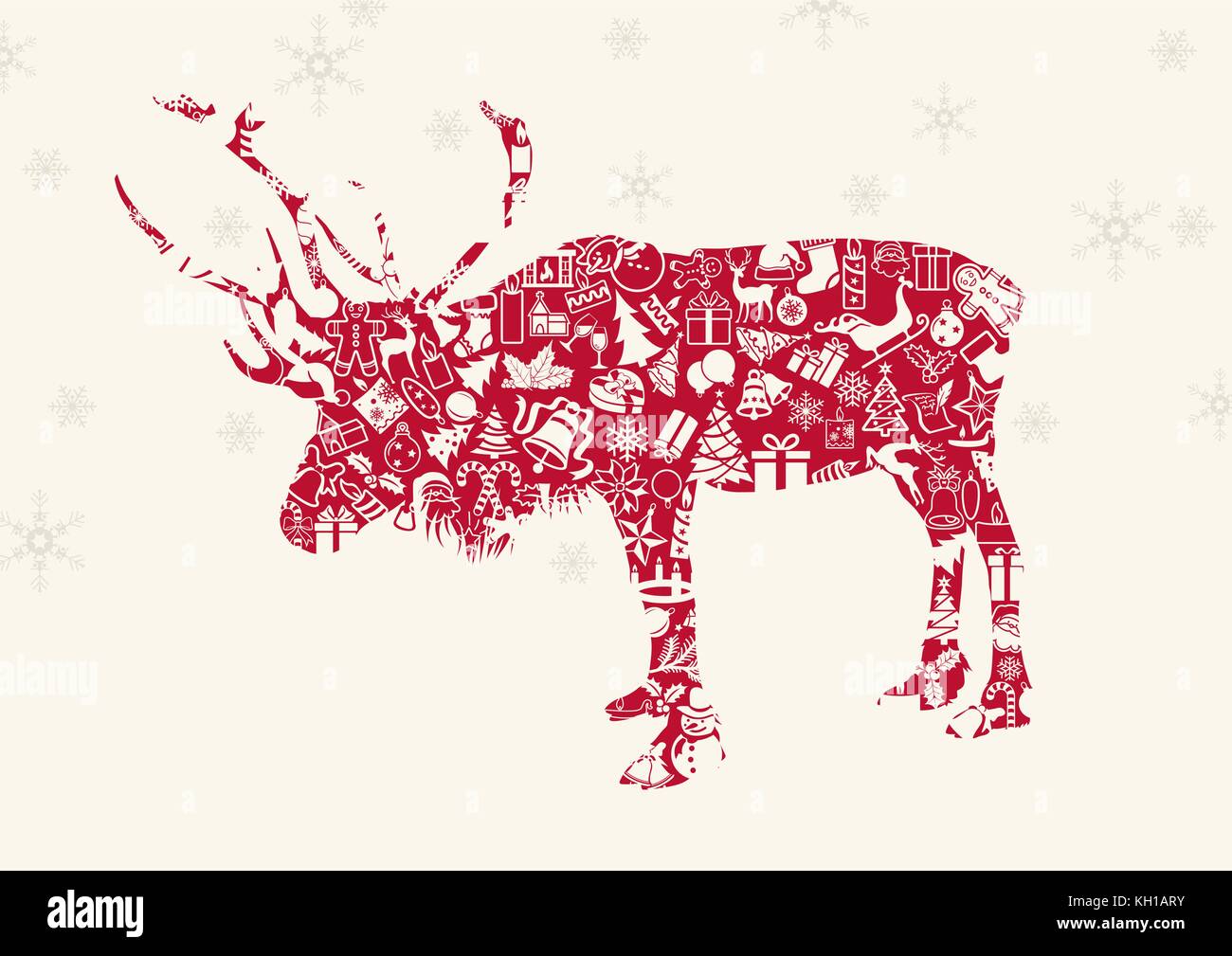 Christmas Reindeer with Ornaments and Snowflakes Stock Vector Image ...