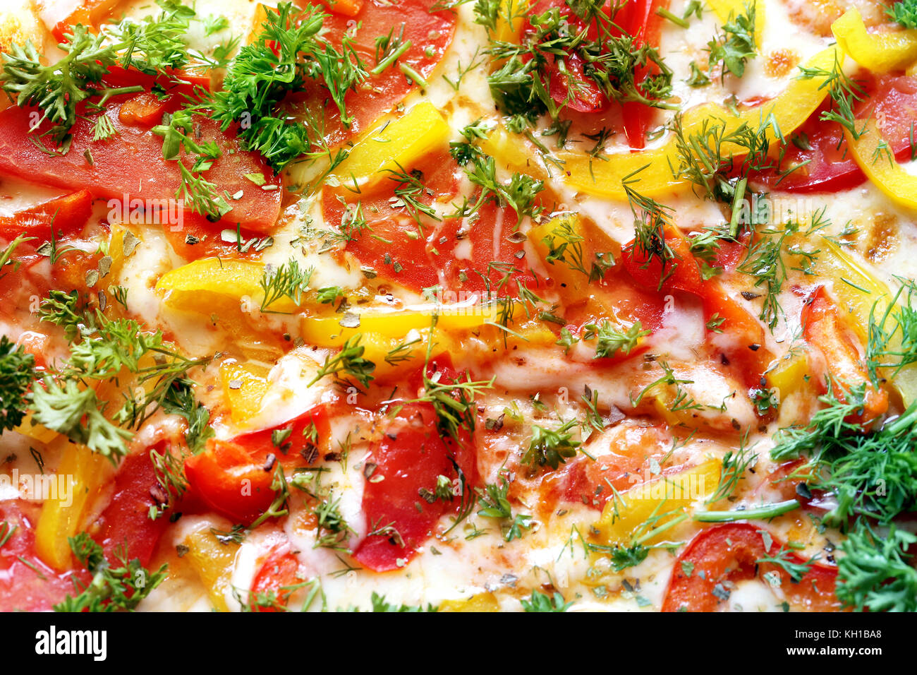 Delicious vegetable cheese pizza photographed in close-up Stock Photo ...