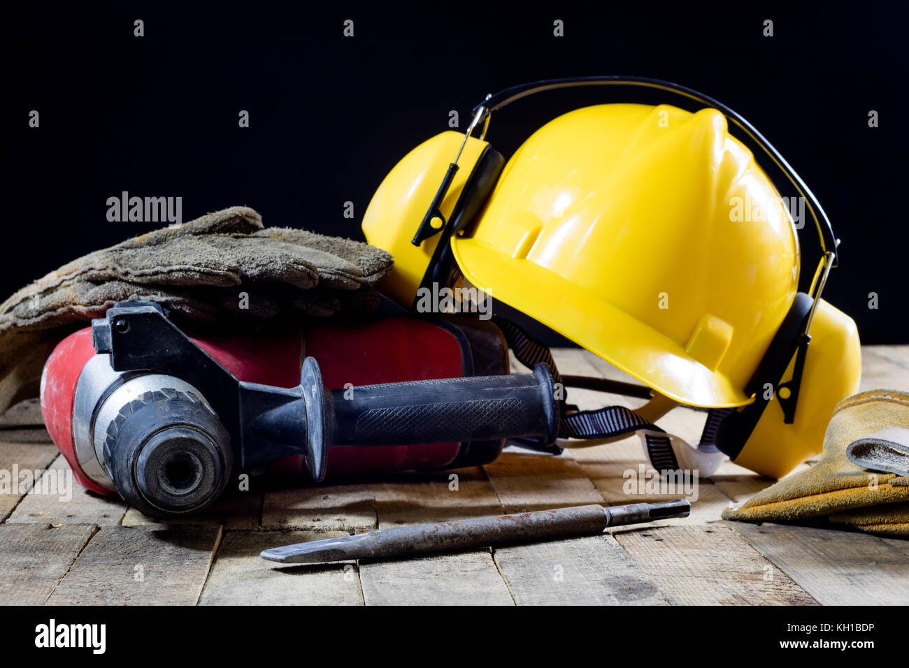 Safety accessories and impact hammer. Accessories for a builder on a ...