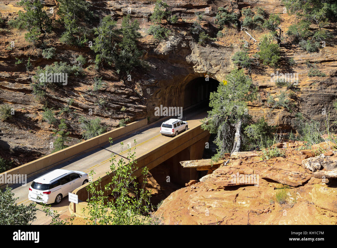 Utah State Route-9 east tunnel entrance, Zion National Park seen from ...