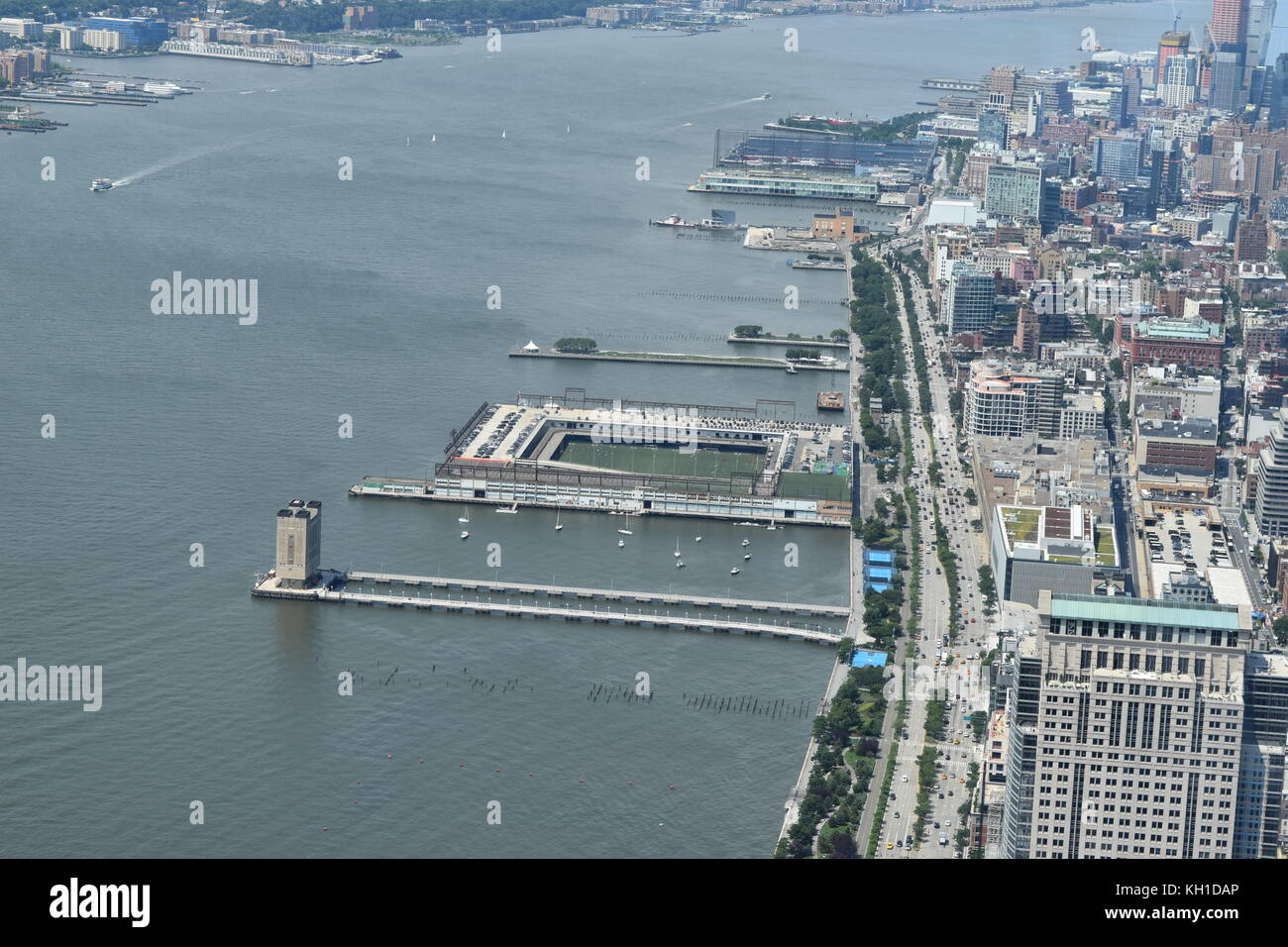 Pier 40 and the West Side Highway, taken from the One World Observatory ...