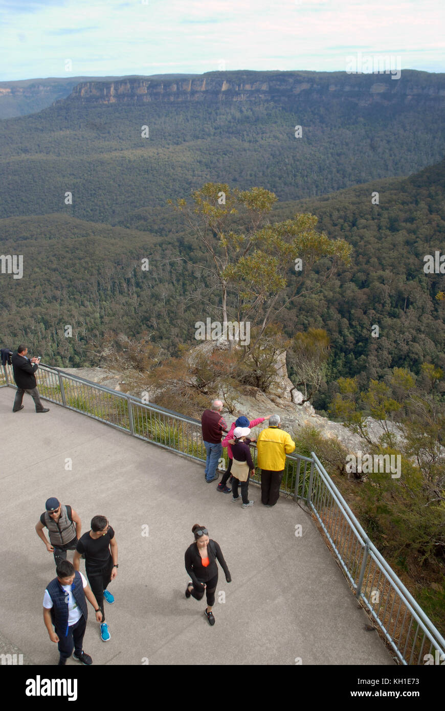 People looking across Jamison Valley from Echo Point Lookout, Katoomba ...