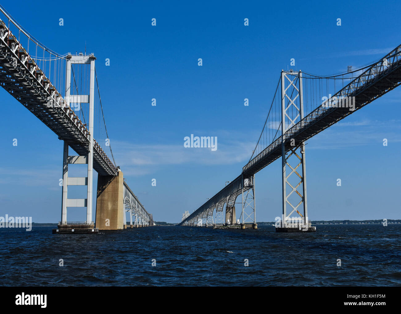Under the expanse of the Chesapeake Bay Bridge on a sunny summer day ...