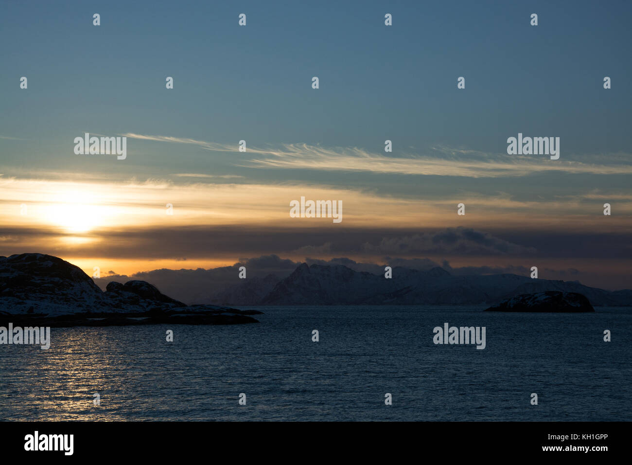 Sunset in winter at the Lofoten in Norway Stock Photo - Alamy