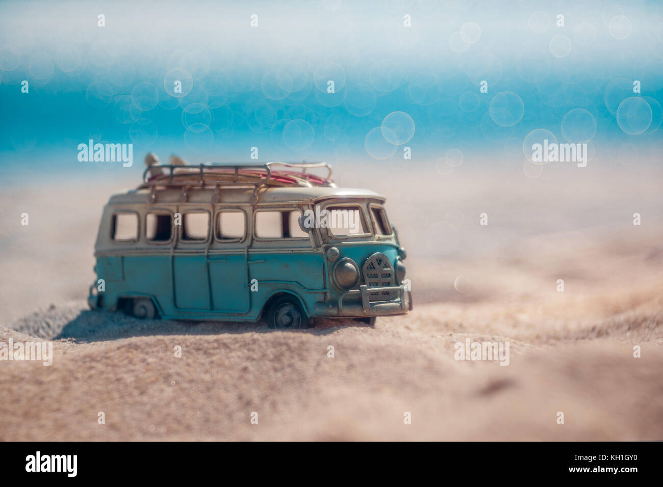 Vintage miniature van in vintage color tone, travel concept Stock Photo ...